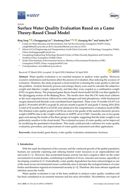 Pdf Surface Water Quality Evaluation Based On A Game Theory Based Cloud Model