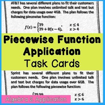Piecewise Functions Application Practice Task Cards Financial Algebra