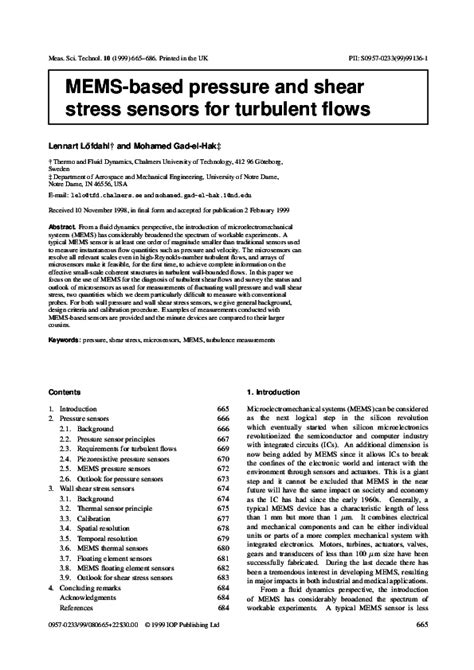 Pdf Mems Based Pressure And Shear Stress Sensors For Turbulent Flows
