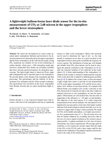 Pdf A Lightweight Balloon Borne Laser Diode Sensor For The In Situ Measurement Of Co2 At 268