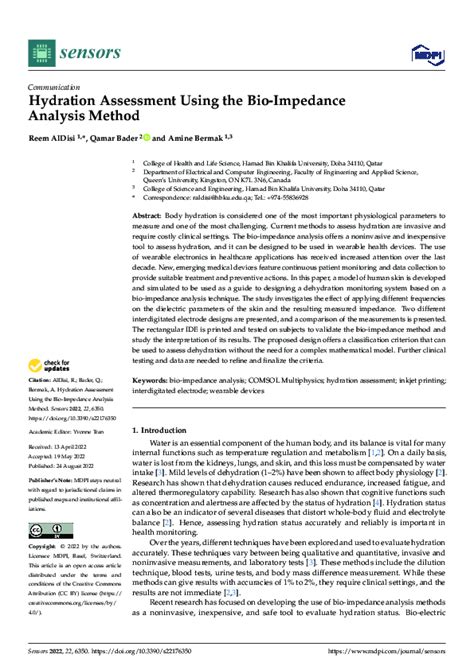 Pdf Hydration Assessment Using The Bio Impedance Analysis Method