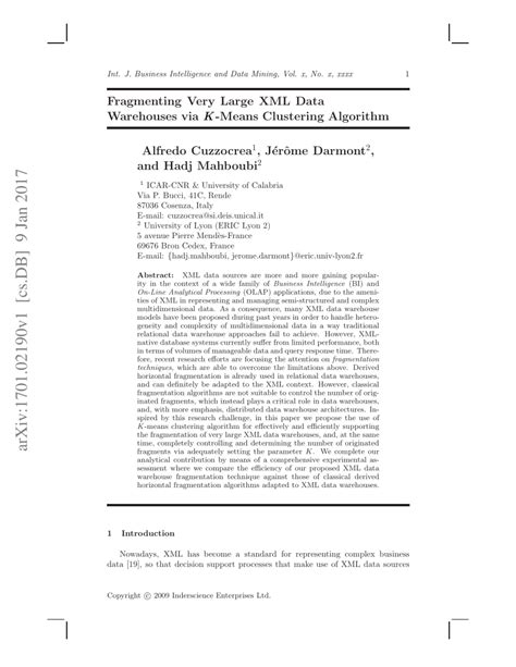 pdf fragmenting very large xml data warehouses via k means clustering