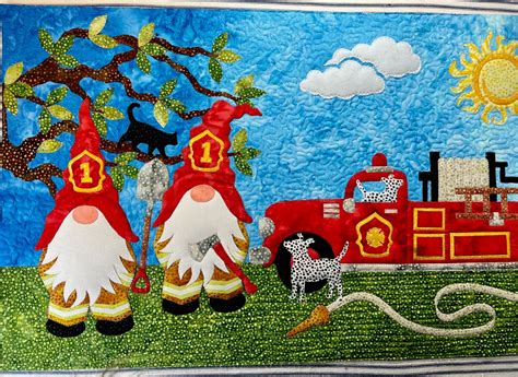 Gnome To The Rescue Bench Pillow Pdf Pattern Gnome Firemen Applique Pattern Fire Truck