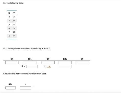 for the following data 10 find the regression equation for predicting y