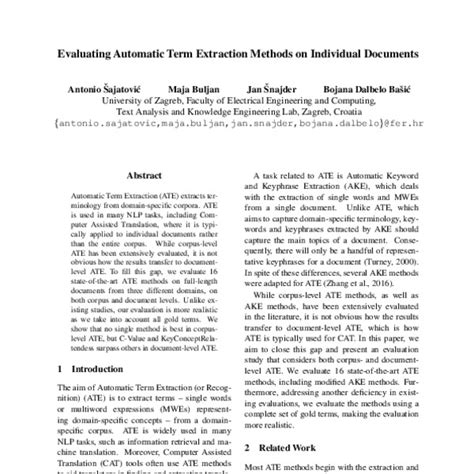 Evaluating Automatic Term Extraction Methods On Individual Documents