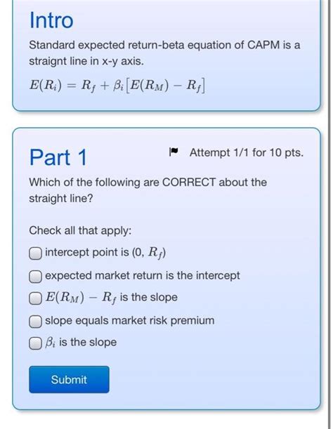 solved intro standard expected return beta equation of capm