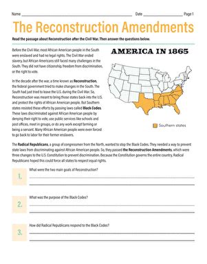 The Reconstruction Amendments Worksheet Education Worksheets