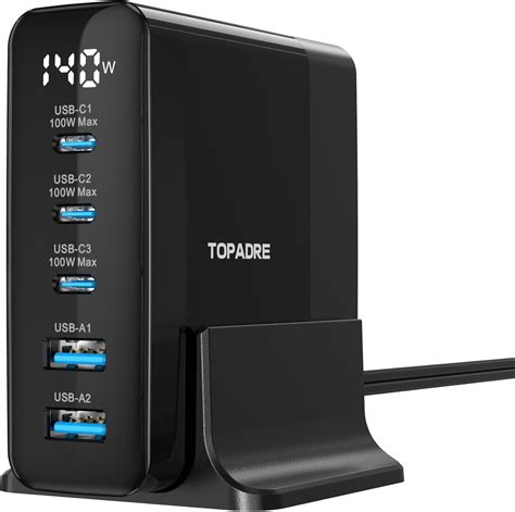 140w Usb C Charging Station With Display 5 Port Gan Usb C Charger Block Max 100w Usb Hub