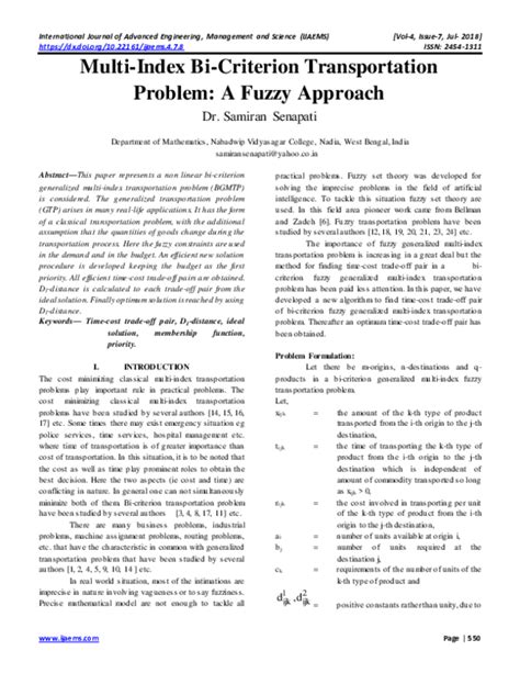 Pdf Multi Index Bi Criterion Transportation Problem A Fuzzy Approach