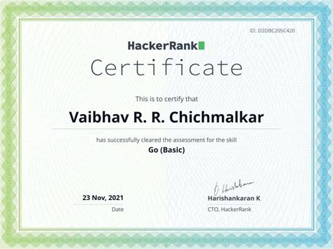 vaibhav r r chichmalkar on linkedin go golang golangdeveloper hackerrank certification