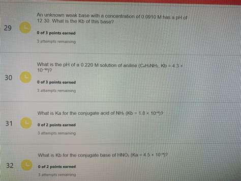 Solved An Unknown Weak Base With A Concentration Of 0 0910 M