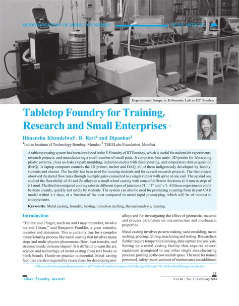 Pdf Tabletop Foundry For Training Research And Small Enterprises