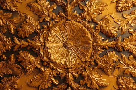 Luxurious Gold Leaf Pattern On A Classical Ceiling Design Stock