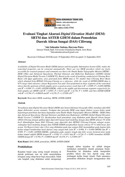 Pdf Evaluasi Tingkat Akurasi Digital Elevation Model Dem Srtm Dan