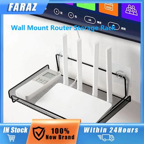 Punch Free Wall Mounted Wifi Router Shelf Set Top Box Bracket Storage Box Rack Carbon Steel