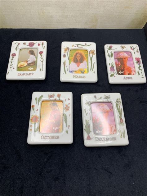 Vintage Russ Tiny Ceramic Flower Month Frames Small Frames Floral