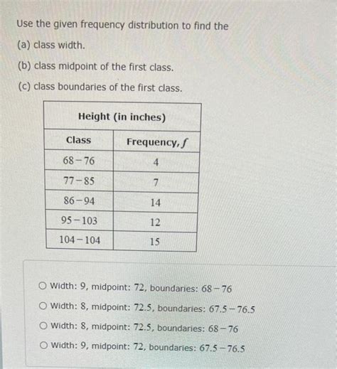Solved Use The Given Frequency Distribution To Find The A Chegg