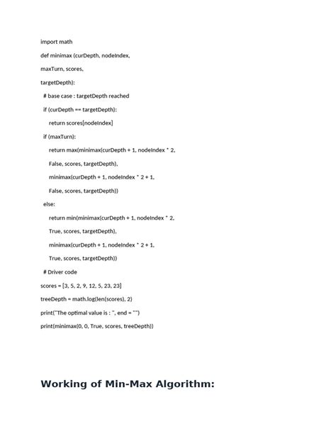 Minmax Algorithm And Description Pdf Applied Mathematics