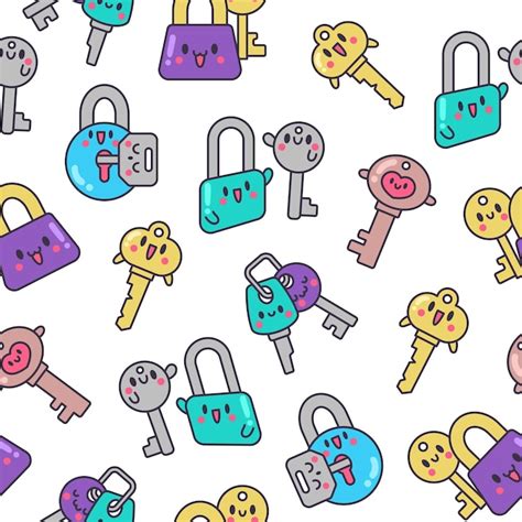 Premium Vector Cute Kawaii Key Seamless Pattern
