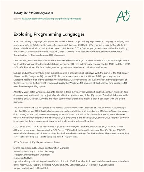 Exploring Programming Languages 600 Words