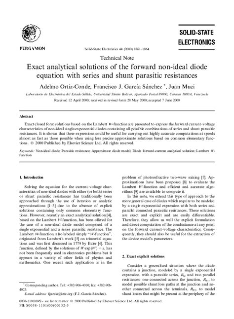 Pdf Exact Analytical Solutions Of The Forward Non Ideal Diode