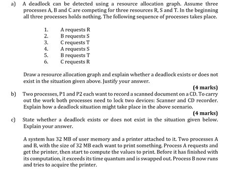 Solved A A Deadlock Can Be Detected Using A Resource A