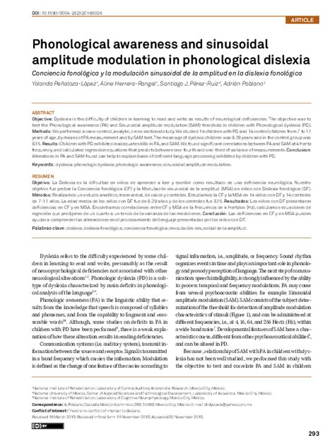 Pdf Phonological Awareness And Sinusoidal Amplitude Modulation In