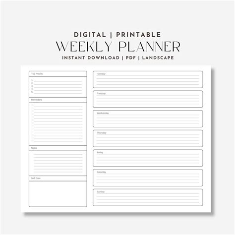 Weekly Planning Chart For Organization Template For Time Management