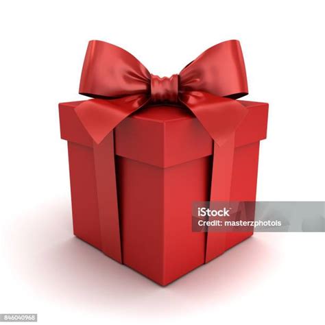 빨간 선물 상자 또는 빨간색 현재 박스와 레드 리본 활 그림자와 반사에 고립 된 흰색 배경 3 차원 렌더링 0명에 대한 스톡 사진 및 기타 이미지 Istock