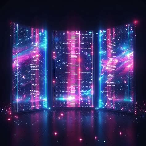 Colorful Holographic Projection Window Display With Scrolling Code An Illustration Trending Item