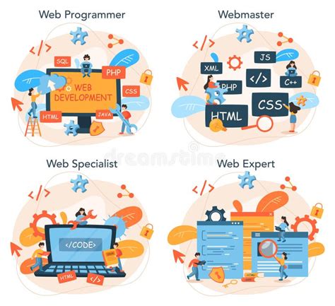 Web Programming Concept Set Coding Testing And Writing Program Stock Vector Illustration Of