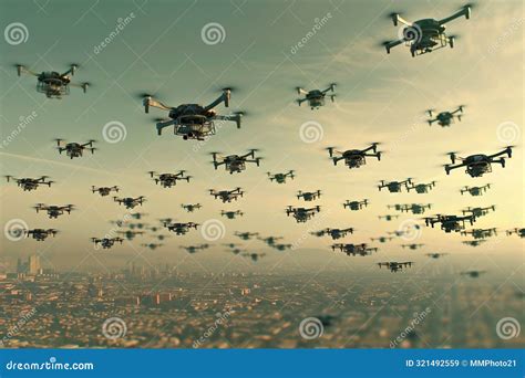 Drones Swarm Around The Battleship Stock Illustration 311095129