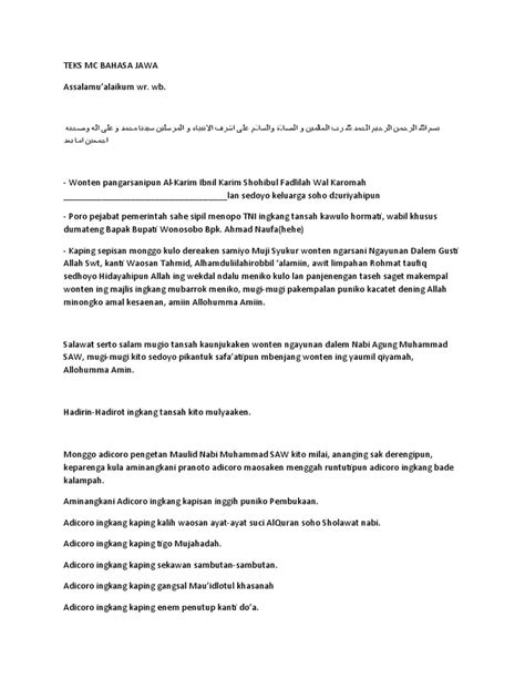 Contoh Naskah Mc Bahasa Jawa Pengajian