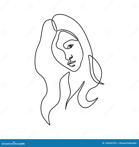 Cute Girl Continuous One Line Drawing Minimalist Design Abstract Stock