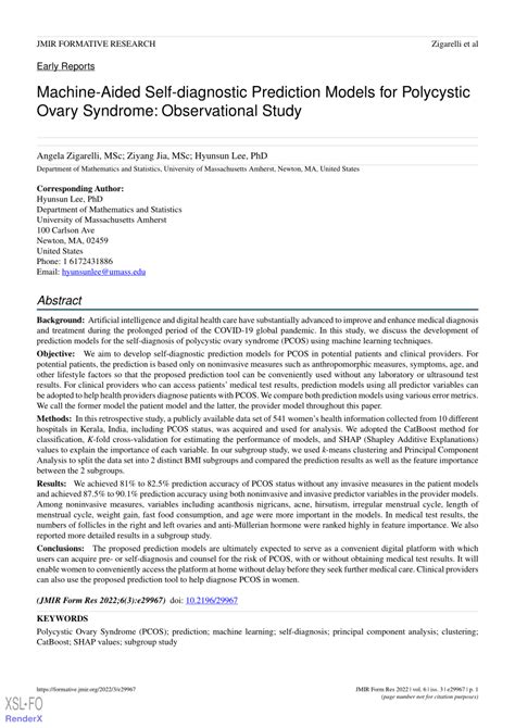 Pdf Machine Aided Self Diagnostic Prediction Models For Polycystic Ovary Syndrome