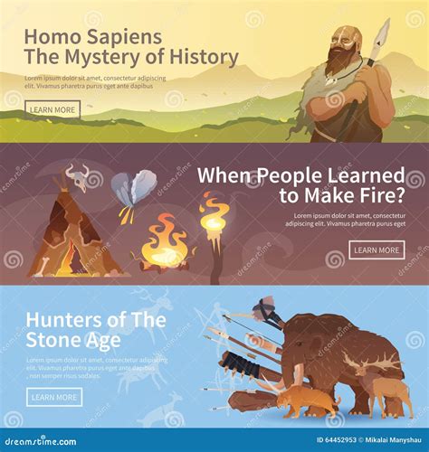 Stone Age Caveman Evolution Banners Stock Illustrations 11 Stone Age