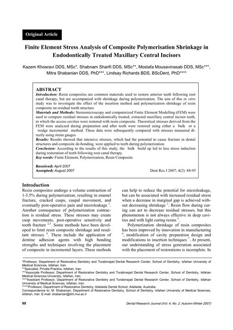 Pdf Finite Element Stress Analysis Of Composite Polymerisation