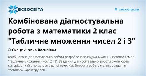 Комбінована діагностувальна робота з математики 2 клас Табличне множення чисел 2 і 3 Інші