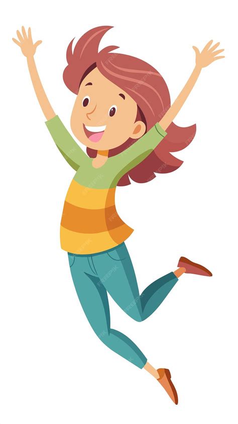 Premium Vector A Cartoon Of A Girl Jumping In The Air With Her Arms Up