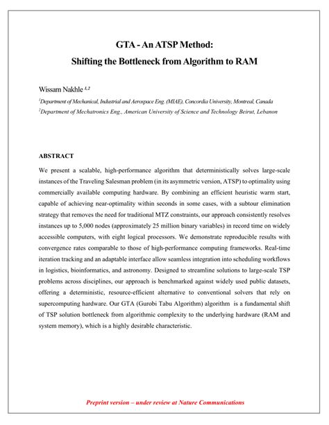 Pdf Gta An Atsp Method Shifting The Bottleneck From Algorithm To Ram