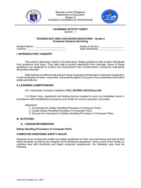 Tle Css Grade9 Q1 Las7 Pdf Power Supply Electrostatic Discharge