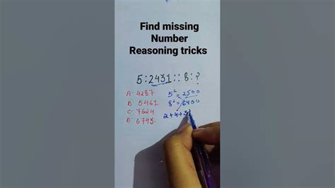 Finding Missing Number Reasoning Tricks Shortsvideo Exam Maths Mathematics Youtube Viral