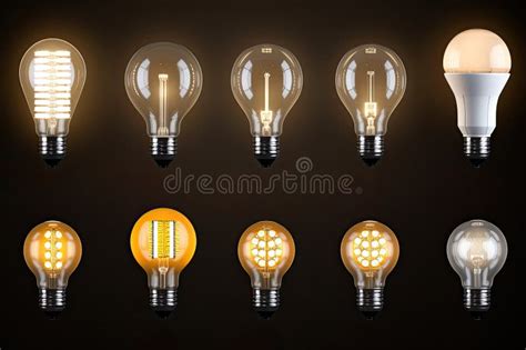 Set Of Different Light Bulbs Commonly Used Different Types Light Bulb Realistic Stock Image