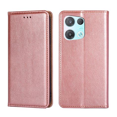 For Oppo Reno Pro G Gloss Oil Solid Color Magnetic Leather Phone Case Rose Gold Alexnld Com