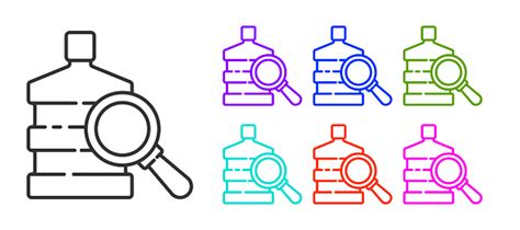 검은 선 깨끗한 물과 흰색 배경에 고립 된 돋보기 아이콘큰 병 쿨러용 플라스틱 용기 다채로운 아이콘을 설정합니다 벡터 일러스트레이션 0명에 대한 스톡 벡터 아트 및 기타