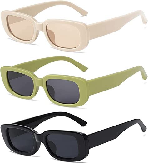 Tskestvy 3 Pack Womens Rectangle Sunglasses Retro Trendy Square