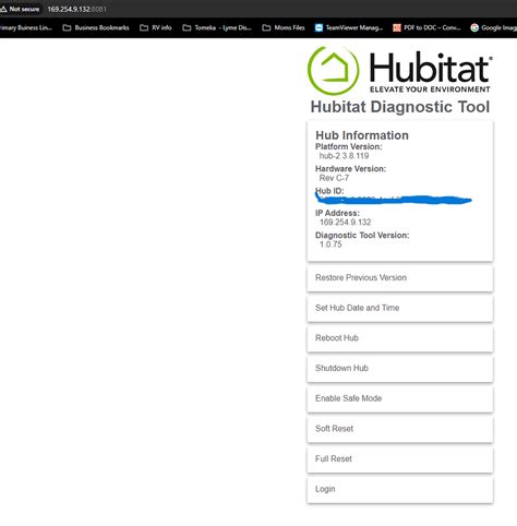 Hubitat C7 Not Accessible Except Through Diagnostic Tool Using C 7