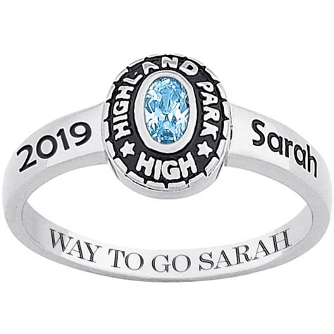 Freestyle Class Rings Personalized Womens Sterling Silver Oval Stone