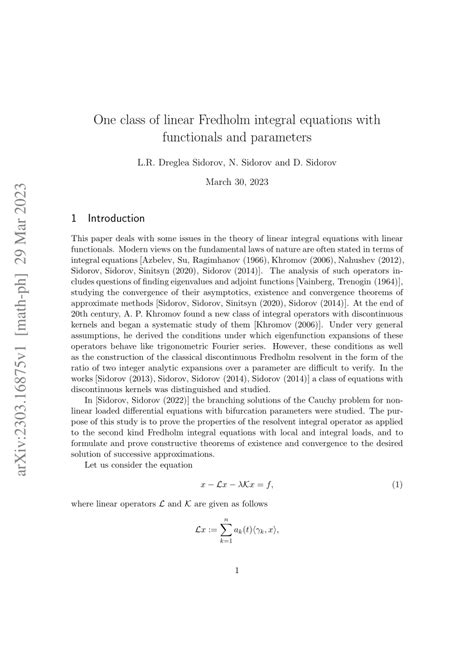PDF One Class Of Linear Fredholm Integral Equations With Functionals And Parameters