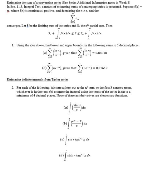 Estimating The Sum Of A Converging Series See Series